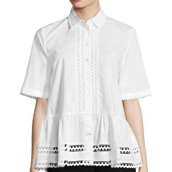 kate spade | Tops | Kate Spade New White Lace Inset Peplum Top Xs ...